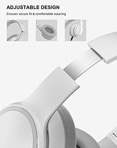 rockpapa E9 Over Ear Bluetooth Headphones for Kids Children Boy Girl Adult, Stereo Foldable Wired/Wireless Headphones with Microphone for School Travel Tablet PC TV, Include Case, White Grey