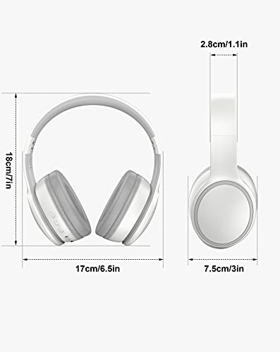 rockpapa E9 Over Ear Bluetooth Headphones for Kids Children Boy Girl Adult, Stereo Foldable Wired/Wireless Headphones with Microphone for School Travel Tablet PC TV, Include Case, White Grey