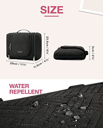BAGSMART Toiletry Bag for Men, Travel Cosmetic Makeup Bag with Hanging Hook, Water-resistant Dopp kit Shaving Bag for Full Sized Container, Toiletries, Shampoo, Black-Medium