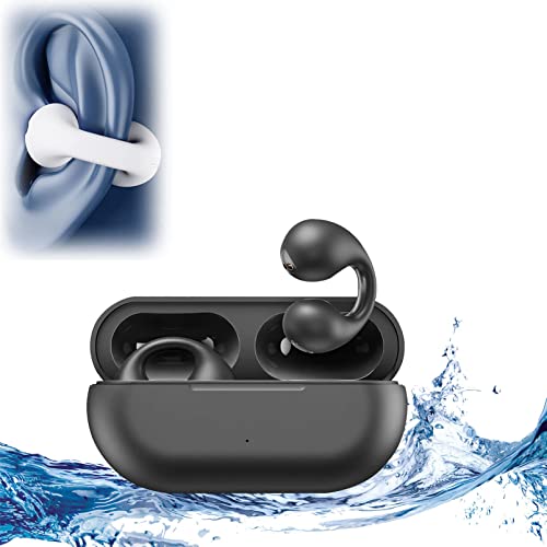 Wireless Ear Clip Bone Conduction Headphones, Open Ear Bone Conduction Earbuds, Mini Bone Conduction Headphones, Open Ear Headphones Wireless Bluetooth for Running Sports (Black)