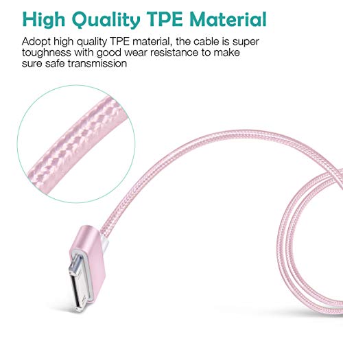 Yoodelife 3 Feet Replacement High Speed USB 2.0 Nylon Braided Sync and Charging Charger Cable Cord for Apple iPhone 4, 4s, 3G, 3GS, 2G, iPad 1/2/3 iPod Touch, iPod Nano - Rose Gold