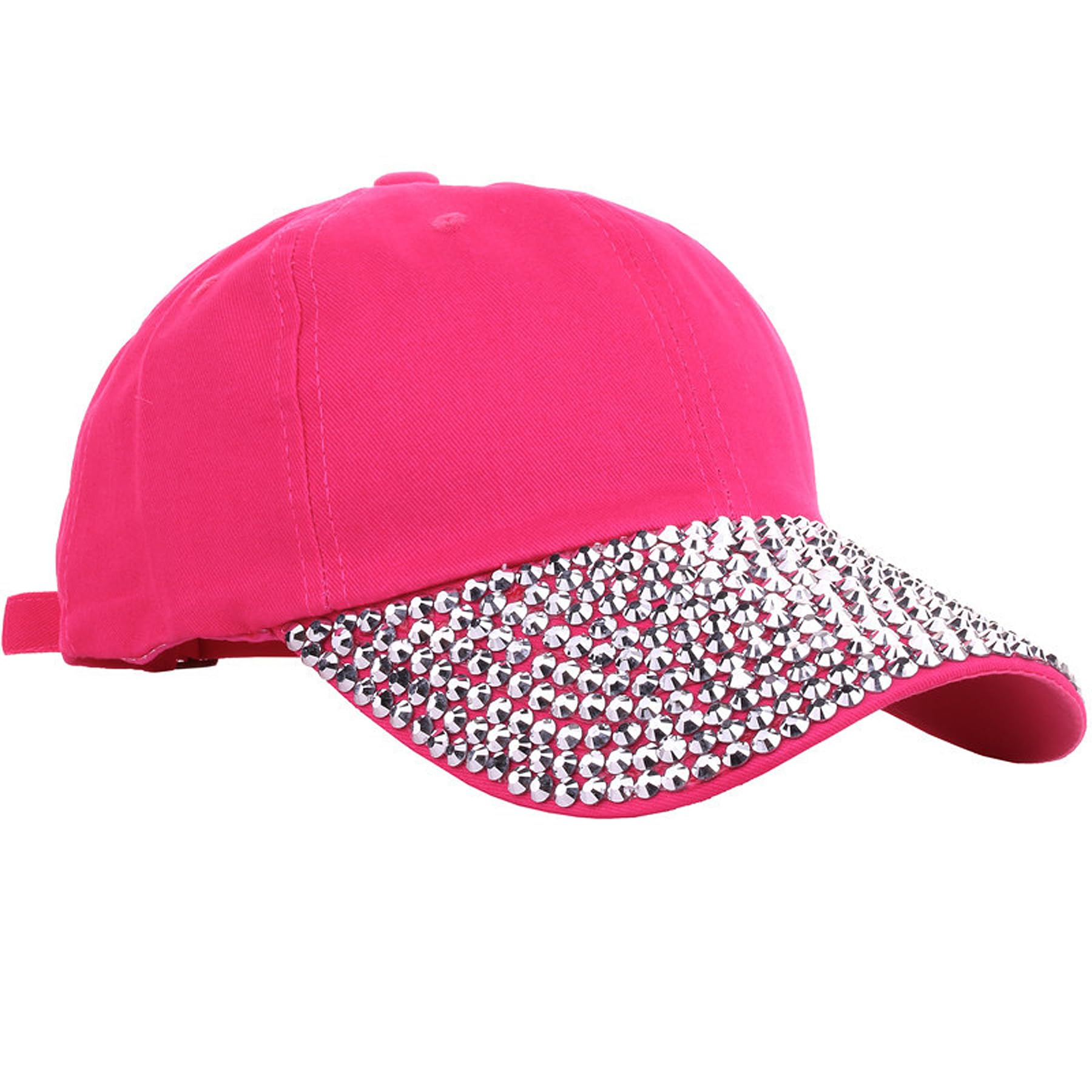 Shiny Rhinestone Brim Baseball Cap for Women Girls Sparkle Velcro Ponycap Adjustable Mesh Trucker Hat Outdoors Sun Cap Hot Pink