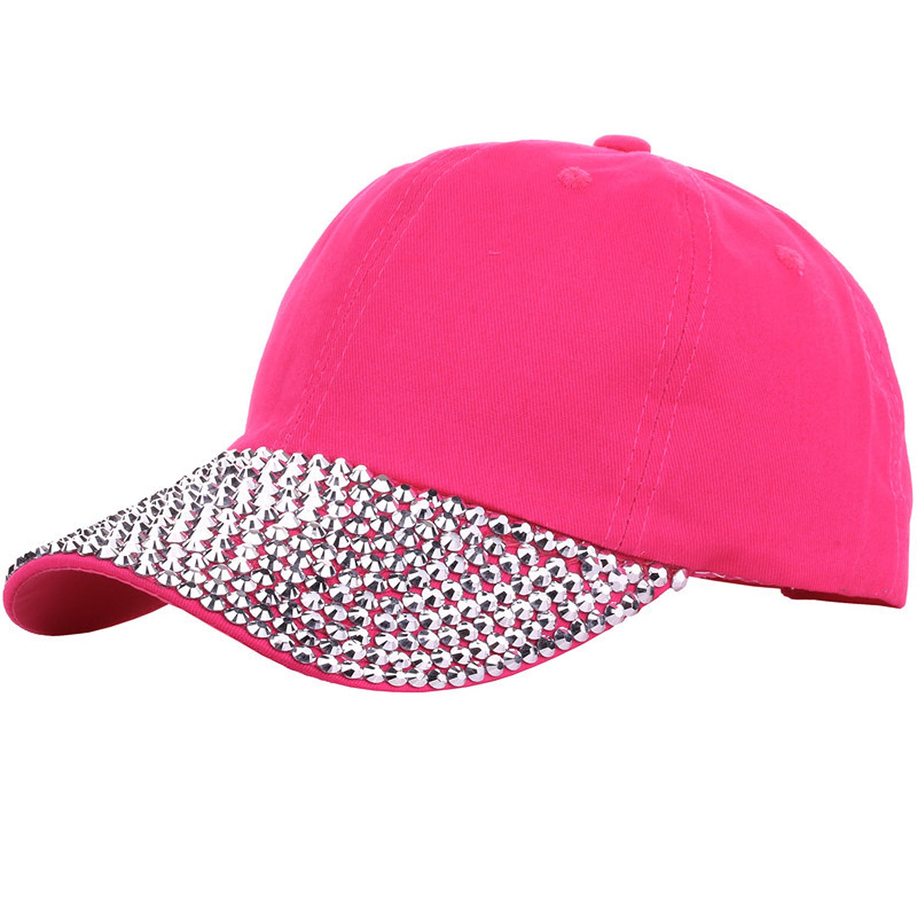 Shiny Rhinestone Brim Baseball Cap for Women Girls Sparkle Velcro Ponycap Adjustable Mesh Trucker Hat Outdoors Sun Cap Hot Pink