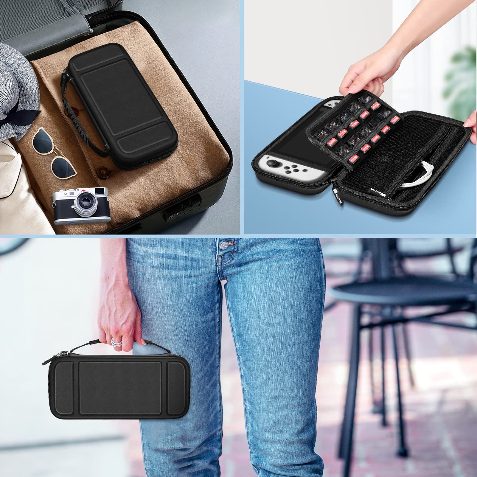 Fintie Carrying Case for Nintendo Switch OLED Model 2021/Switch 2017, [Shockproof] Hard Shell Protective Cover Travel Bag with 10 Game Card Slots & Inner Pocket, Black