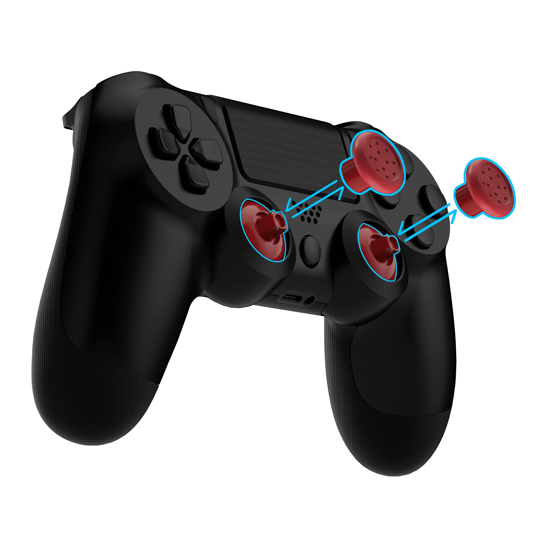eXtremeRate ThumbsGear Interchangeable Ergonomic Thumbstick for PS5 Controller, for PS4 All Model Controller - 3 Height Domed and Concave Grips Adjustable Joystick - Carmine Red