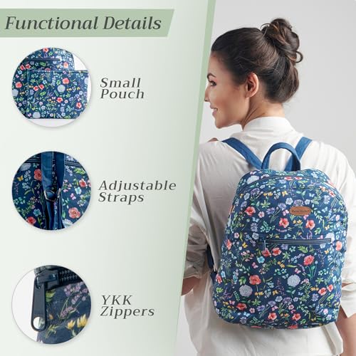 Maison d' Hermine Backpack Cotton Shoulder Backpack with Small Pouch Lightweight Bag for Travel Work Beach Perfect for Women & Men (Just Floral)