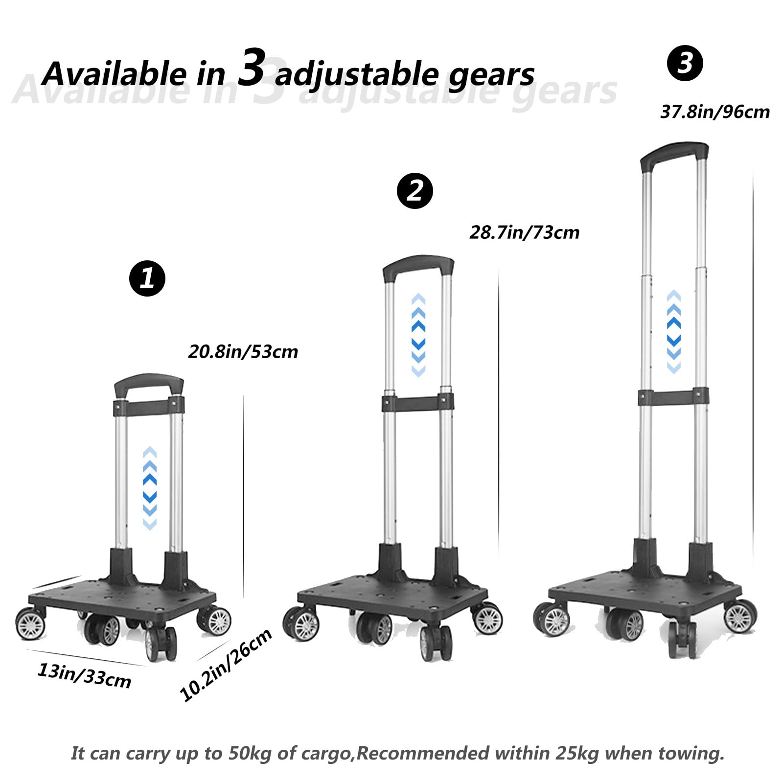 Backpack Trolley with 5 Wheels Folding Compact Lightweight Luggage Cart Spinner Rolling Luggage Cart for Bags, Pet Carriers, Dog Backpacks Carriers