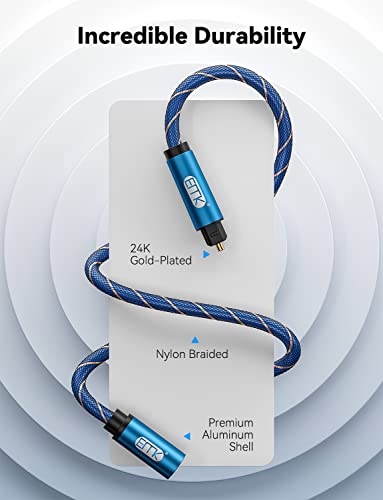 EMK Optical Audio Cable(3.3ft/1m) Toslink Male to Female Audio Adapter Cable,Extension Adapter Nylon Braided Cord Compatible for Home Theater, Sound Bar, TV,Xbox,and More,Blue