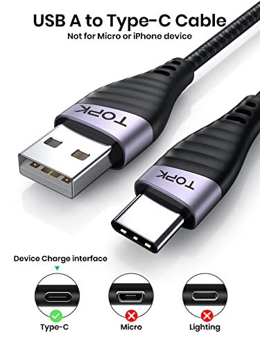 TOPK USB C Cable, [2-Pack, 6ft] 3A Fast Charging USB A to Type C Charging Cable Premium Nylon USB Cable Compatible with Samsung Galaxy S10 S10+ S20 S9 S8 and Other USB C Charger