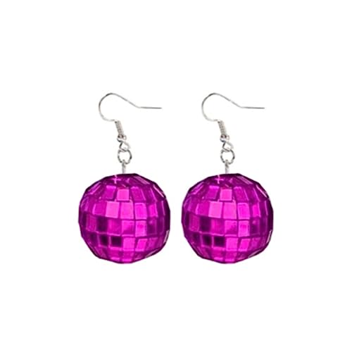 Azusa Sun Disco Ball Earrings Colorful 70'S 80'S 90'S Disco Cool Punk Earrings for Women Outfits Accessories Jewelry Gift - Purple