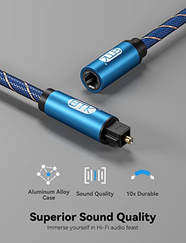 EMK Optical Audio Cable(3.3ft/1m) Toslink Male to Female Audio Adapter Cable,Extension Adapter Nylon Braided Cord Compatible for Home Theater, Sound Bar, TV,Xbox,and More,Blue