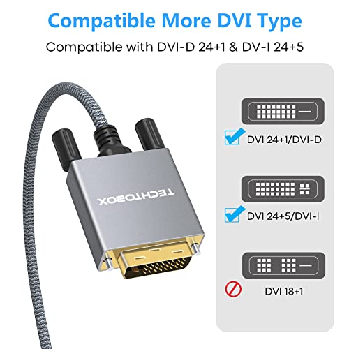 TECHTOBOX Active DVI to VGA,6FT DVI-D to VGA Male to Male Cable DVI-D 24+1 to VGA Adapter Supports 1080P FHD Compatible for Computer,Graphics Card to Old Monitor,TV,KVM