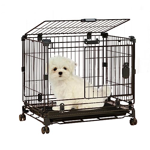 Docal Heavy Duty Dog Crate with Wheels, Easy to Assemble Medium Dog Kennel Dog Playpen with Double Door and Drawer Leak-Proof Tray, Multiple Stackable Thick Sturdy Carbon Steel Pet Cageļ¼Black 24 inch