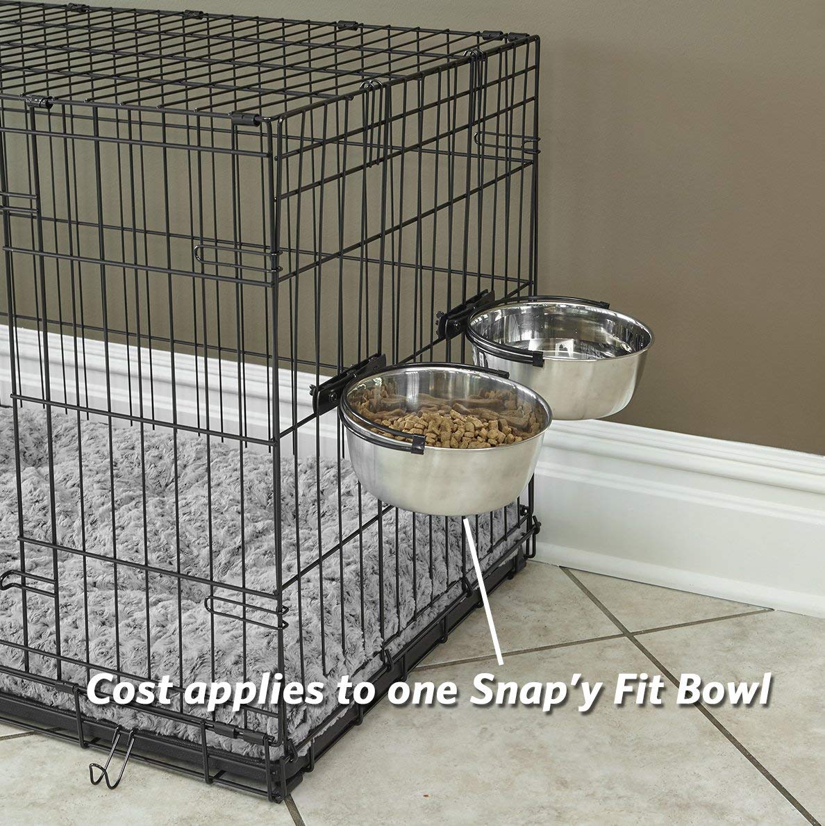 MidWest Homes for Pets Snap'y Fit Stainless Steel Food Bowl / Pet Bowl, 1 qt. for Dogs & Cats, Silver