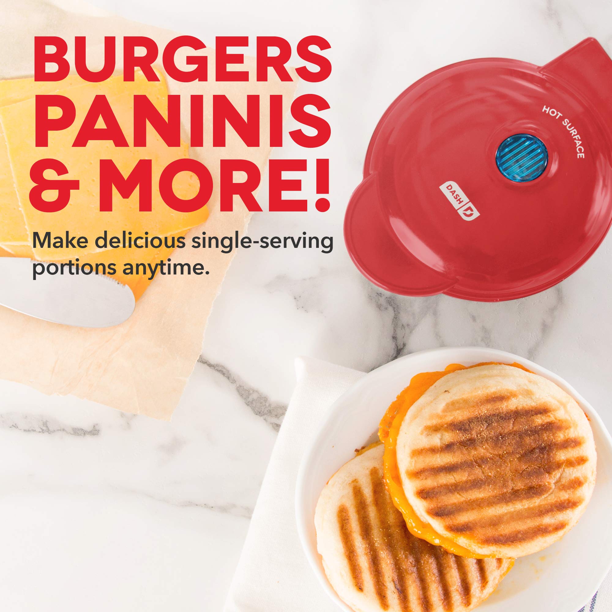 Dash Mini Maker Portable Grill Machine + Panini Press - Red & DMW001RD Machine for Individual, Paninis, Hash Browns, & other Mini waffle maker, 4 inch, Red
