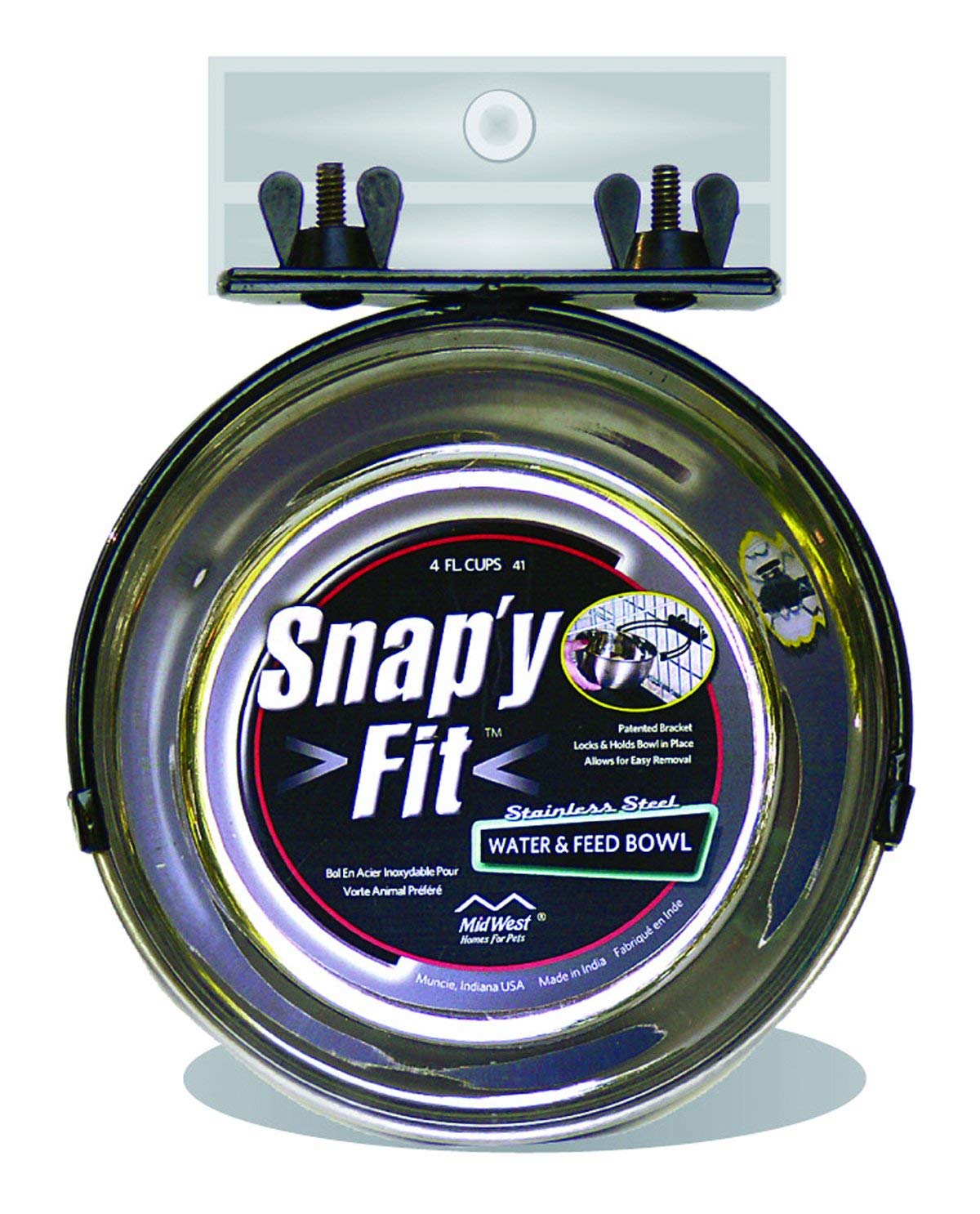 MidWest Homes for Pets Snap'y Fit Stainless Steel Food Bowl / Pet Bowl, 1 qt. for Dogs & Cats, Silver