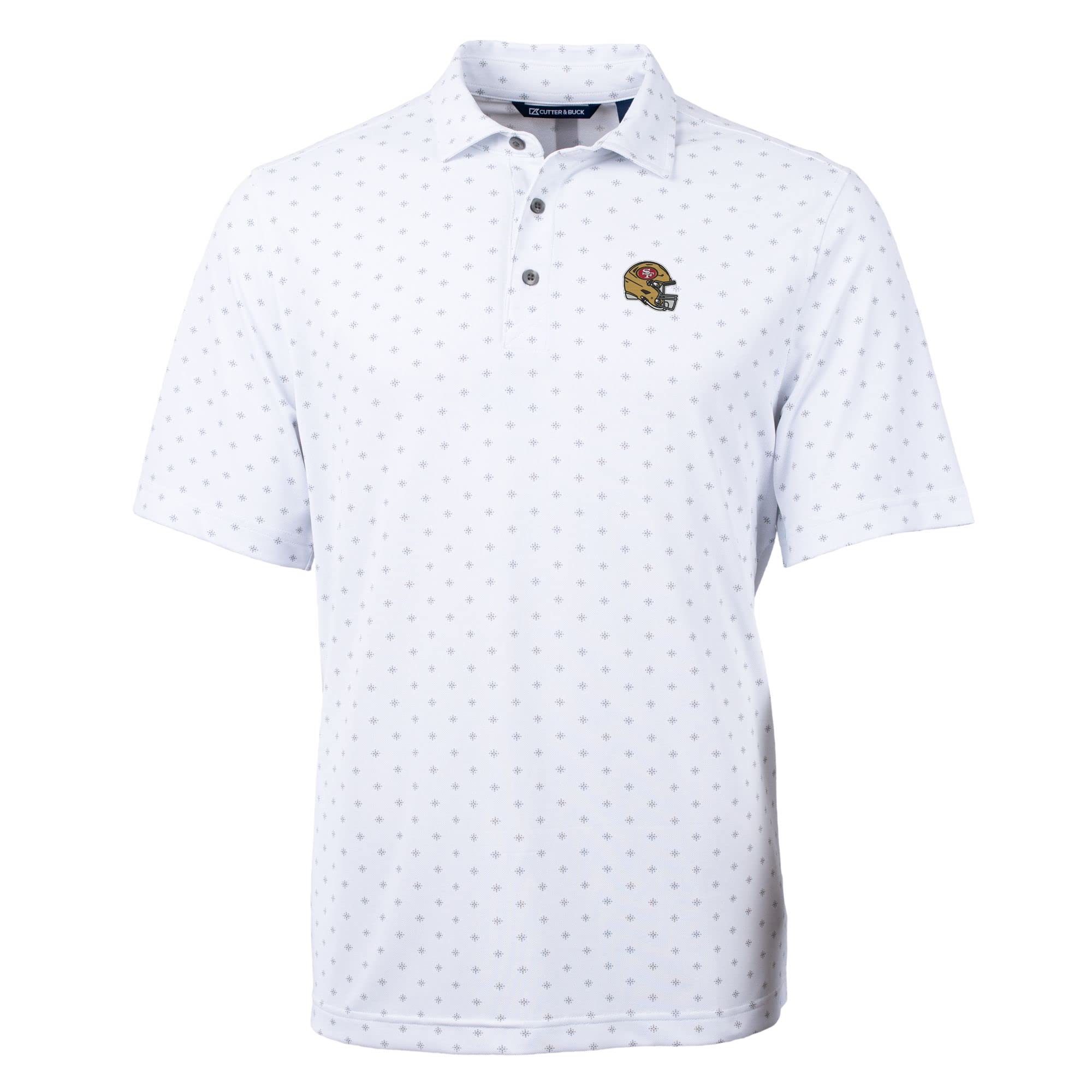 Cutter & Buck Men's White San Francisco 49ers Helmet Virtue Eco Pique Tile Print Recycled Polo