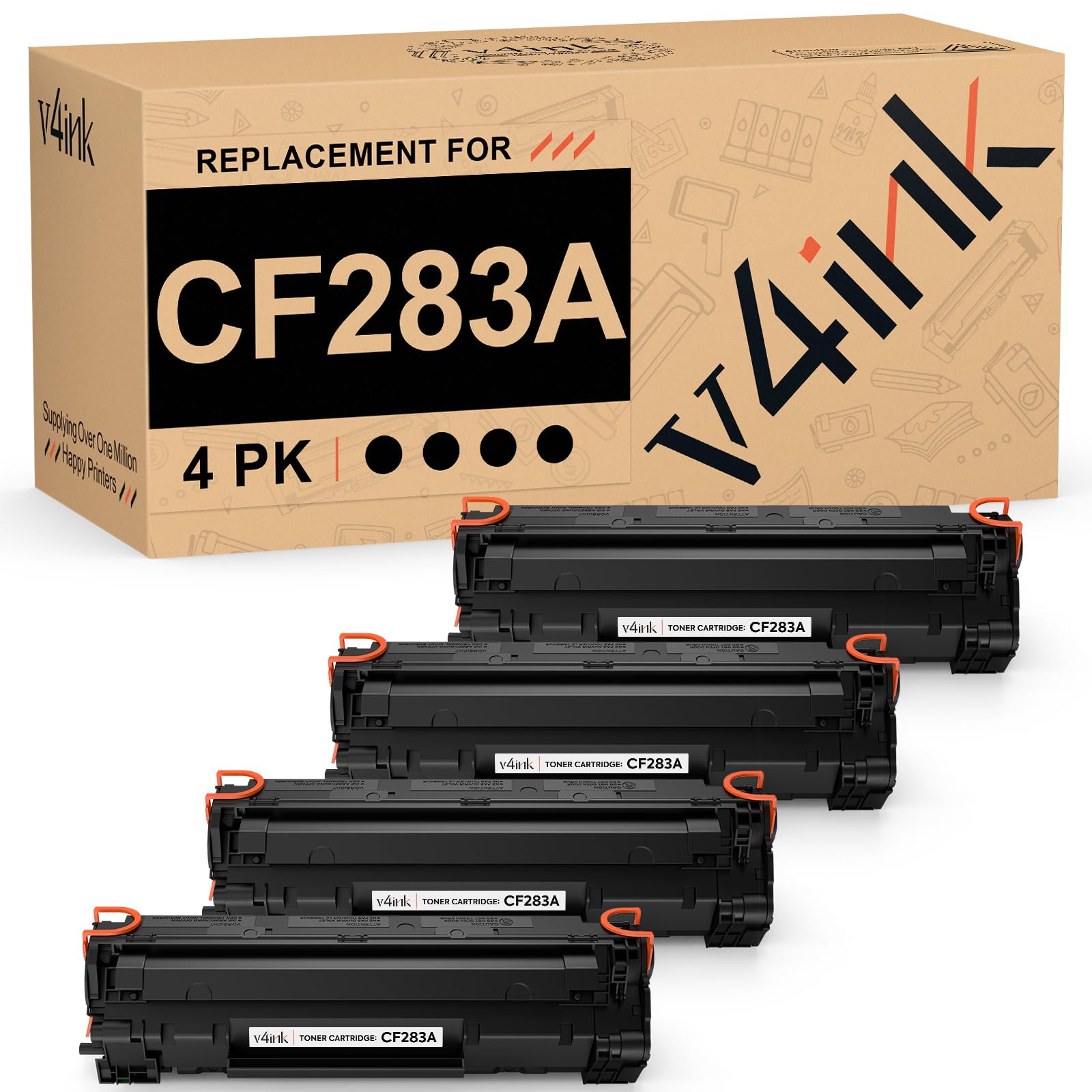 v4ink Compatible CF283A Toner Cartridge Replacement for HP 83A CF283A for use in MFP M127fw M127fn M125nw M201dw M201n M225dn M225dw M125a Series Printer (Black, 4 Pack)