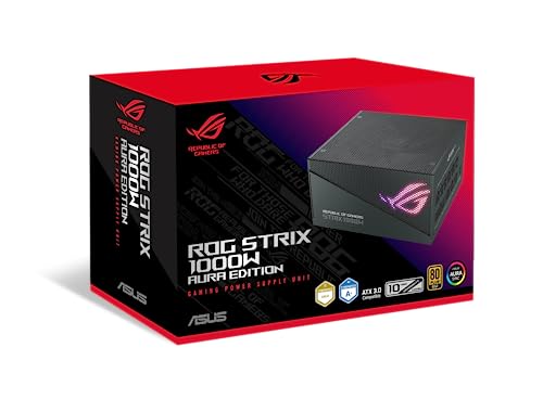 ASUS ROG Strix 1000W Gold Aura Edition (Fully Modular Power Supply, 80+ Gold Certified, ATX 3.0, Cybenetics Lambda A+ Certification, PCIe Gen 5.0 Ready, Axial-tech Fan, Aura Sync, 10-Year Warranty)