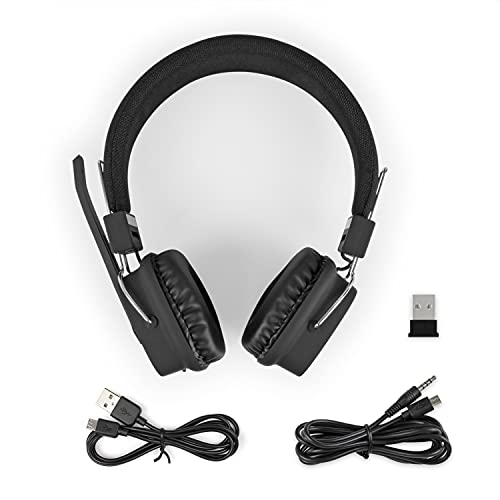 Aluratek Bluetooth Wireless Stereo Headset with Boom Microphone and Dongle, Built-in Rechargeable Battery, 27 Hours Continuous Talk and Music Play