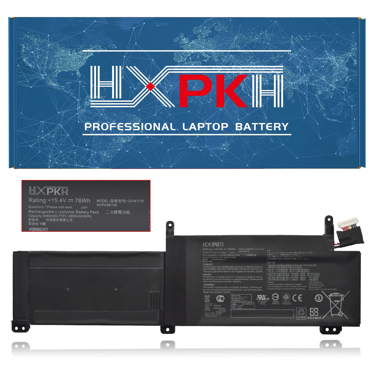 HXPK C41N1716 Laptop Battery for ASUS ROG Strix GL703GS GL703GM S7BS S7BS8750 GL703GM-DS74 GL703GM-WS74 GL703GS GL703GS-DS74 GL703GS-EE071T Series Notebook 15.4V 76Wh