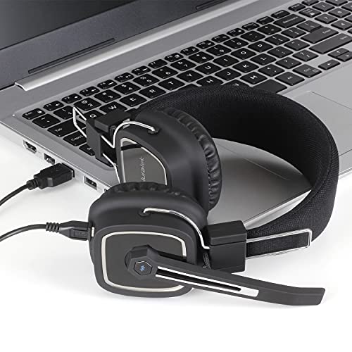 Aluratek Bluetooth Wireless Stereo Headset with Boom Microphone and Dongle, Built-in Rechargeable Battery, 27 Hours Continuous Talk and Music Play