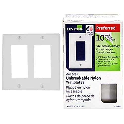 Leviton 80409-NW 2-Gang Decora/GFCI Device Wallplate, Standard Size, White (10 quantity) and Leviton PJ26-WM 1-Gang Decora/GFCI Wallplate, 10-Pack, White