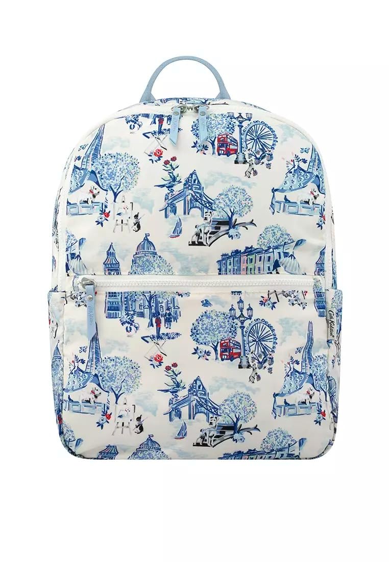 Cath Kidston Large Pocket Backpack Rucksack in 30 Years London Toile Print in Cream Oilcloth, Cream, Large