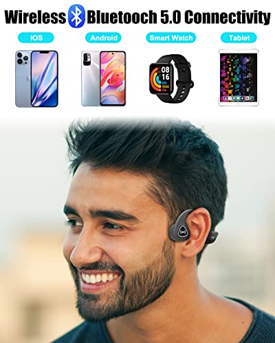 Tayogo Bone Conduction Headphones, Wireless Bluetooth Bone Conducting Earbuds, Open Ear Headset with Mic, for Running, Cycling, Yoga-Grey(Used-Like New)
