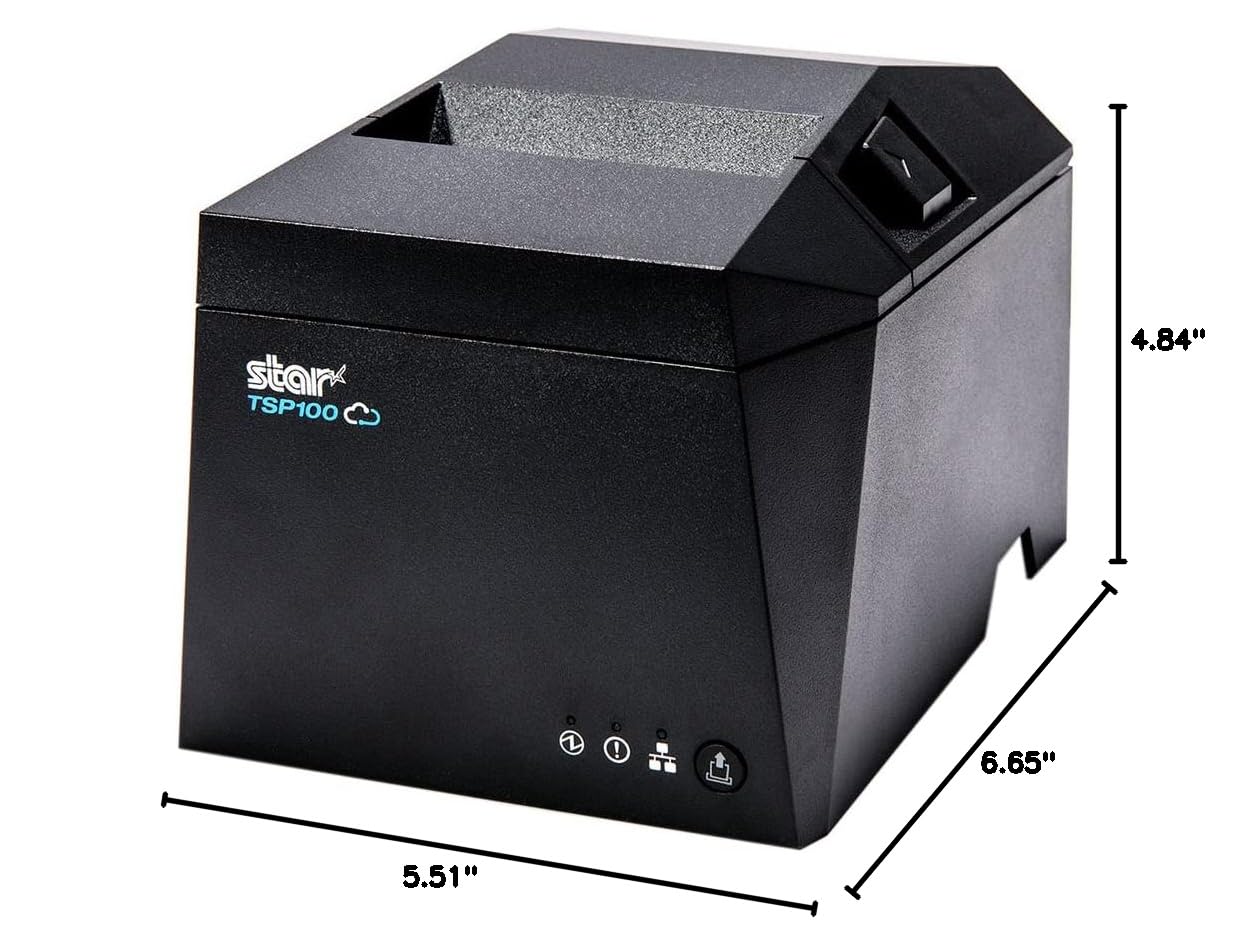 Star Micronics TSP143IVUW Wi-Fi (WLAN)/USB-C/Ethernet (LAN) Thermal Receipt Printer with CloudPRNT, Cutter, and Internal Power Supply - Gray