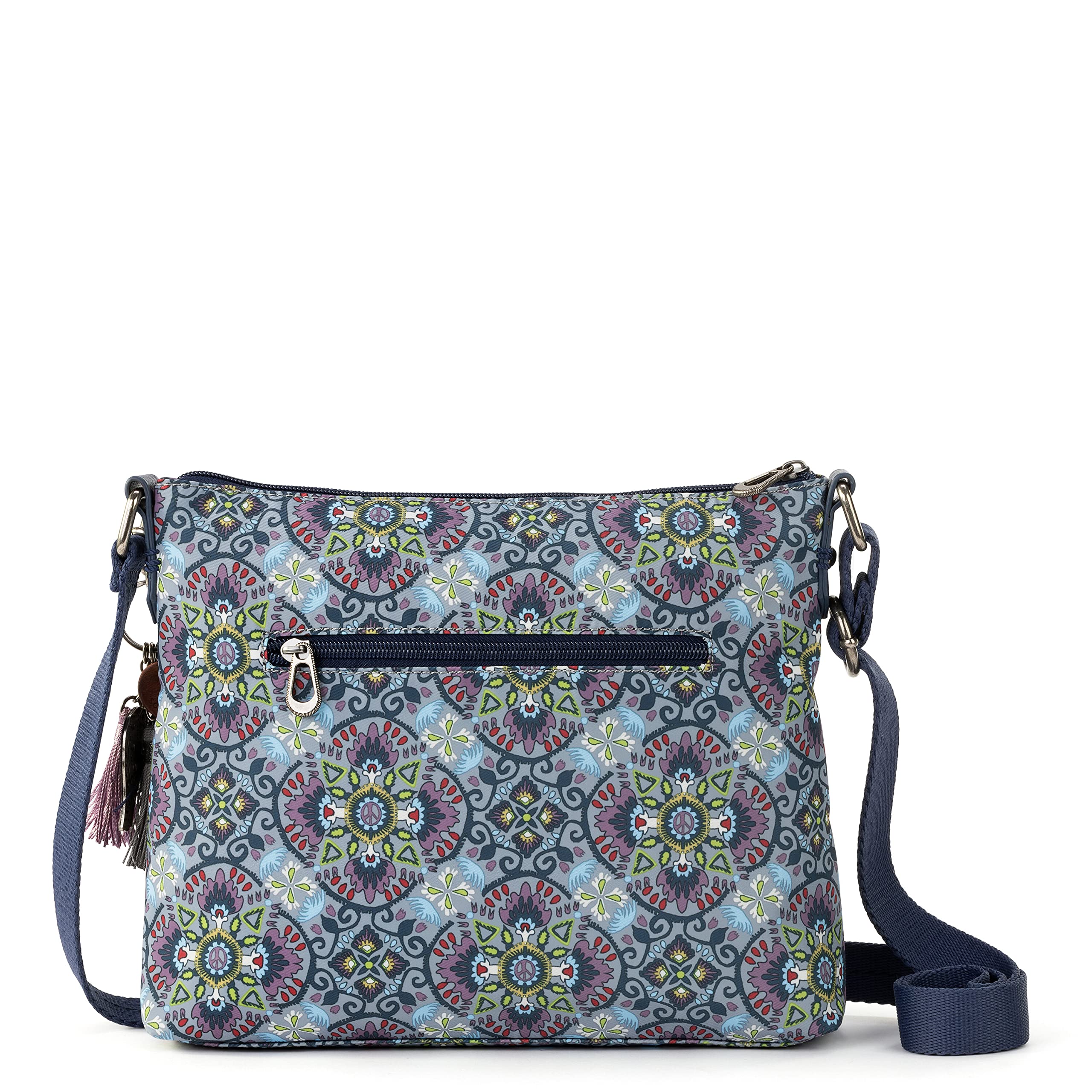 Sakroots Artist Circle Basic Crossbody in Eco Twill, Adjustable Crossbody Strap, Grey Mosaic World