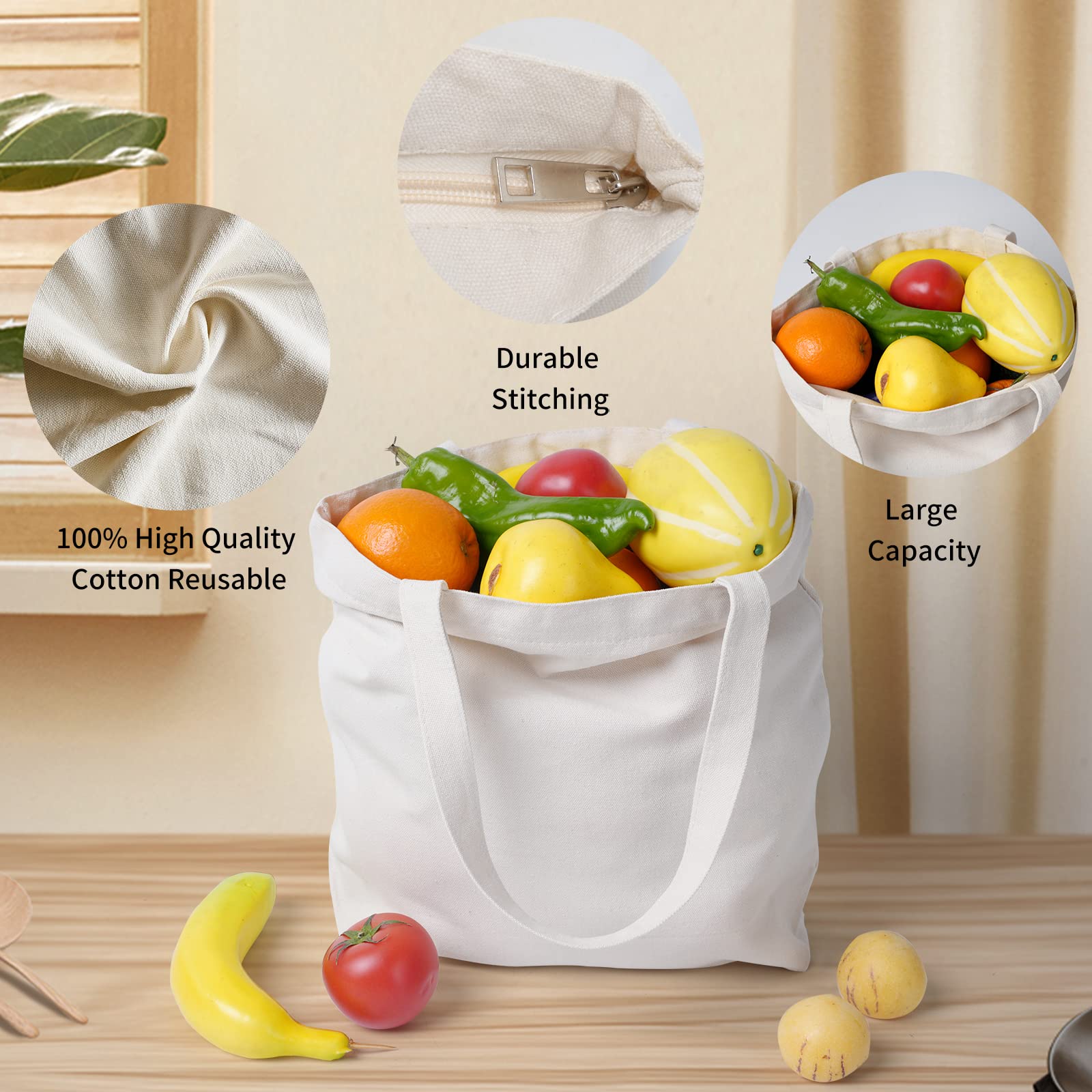 Acoavo Cotton Canvas Tote Bags DIY Crafts Blank Plain Natural Canvas Bag,Great Wedding Gift Canvas Craft Bags,12.2" W x 13" H,2pcs