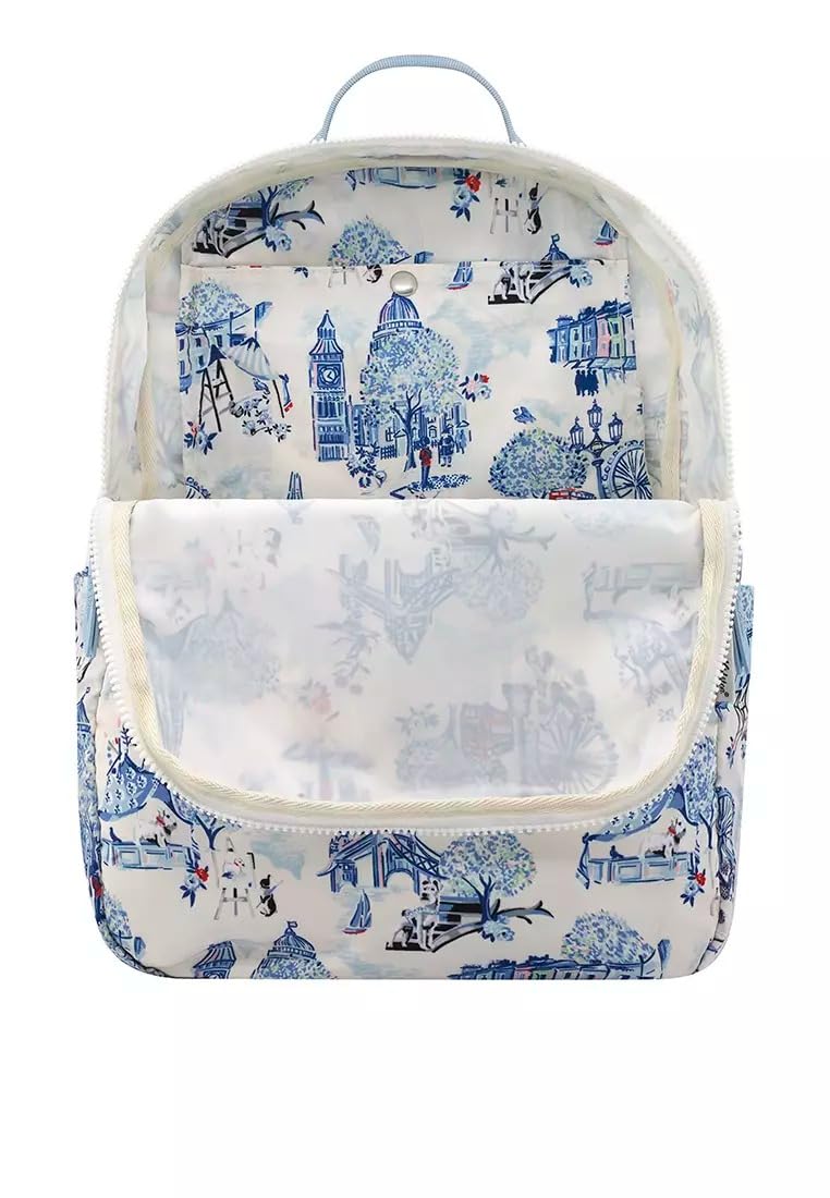Cath Kidston Large Pocket Backpack Rucksack in 30 Years London Toile Print in Cream Oilcloth, Cream, Large
