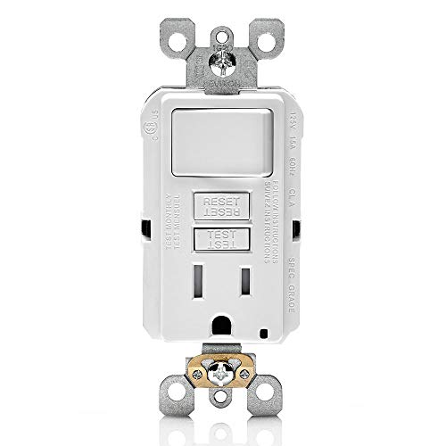 Leviton GFSW1-W Self-Test SmartlockPro Slim GFCI Combination Switch Tamper, White & 80409-W 2-Gang Decora/GFCI Device Wallplate, Standard Size, Thermoset, Device Mount, White