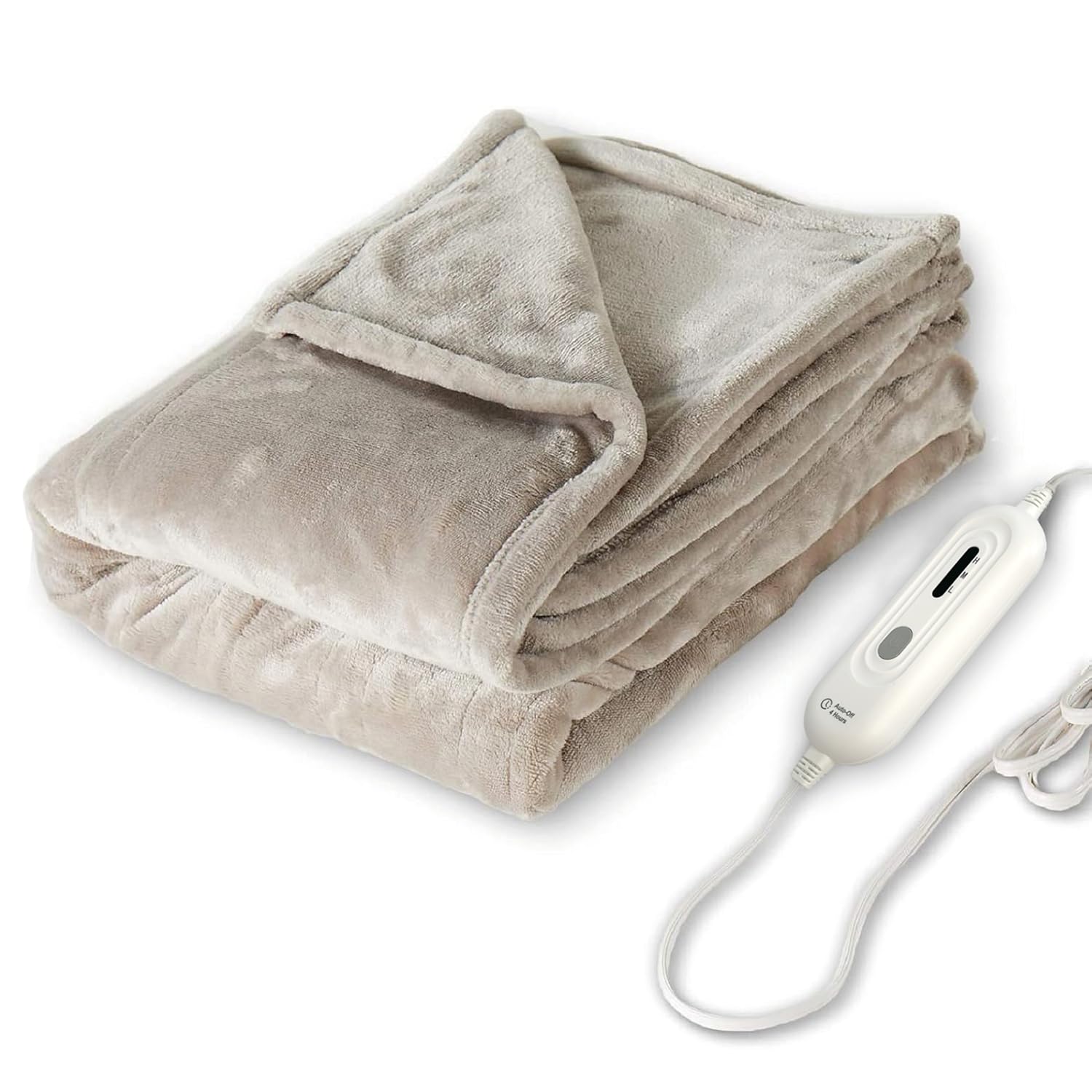 Tefici Electric Heated Blanket Throw, Super Cozy Soft Flannel 50" x 60" Heated Throw with 3 Fast Heating Levels & 4 Hours Auto Off, Machine Washable, ETL&FCC Certification, Home Office Use, Camel