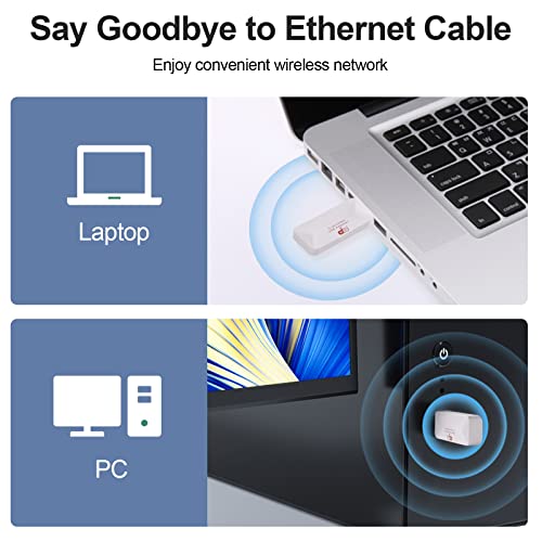 New AC1300 USB WiFi Adapter- 2.4G/5G Dual Band Wireless Network Adapter for PC Desktop, MU-MIMO WiFi Dongle, USB 3.0, Supports Windows 11, 10, 8.1, 8, 7, XP,Vista,Works with Any Router
