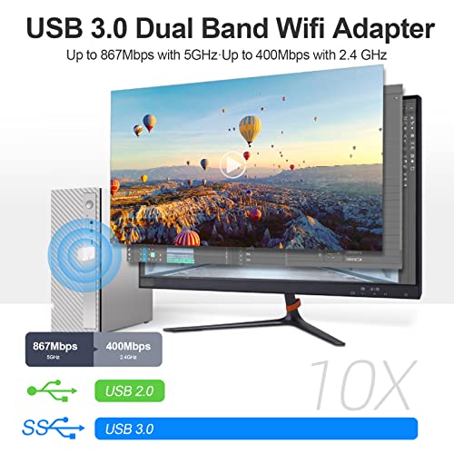 New AC1300 USB WiFi Adapter- 2.4G/5G Dual Band Wireless Network Adapter for PC Desktop, MU-MIMO WiFi Dongle, USB 3.0, Supports Windows 11, 10, 8.1, 8, 7, XP,Vista,Works with Any Router