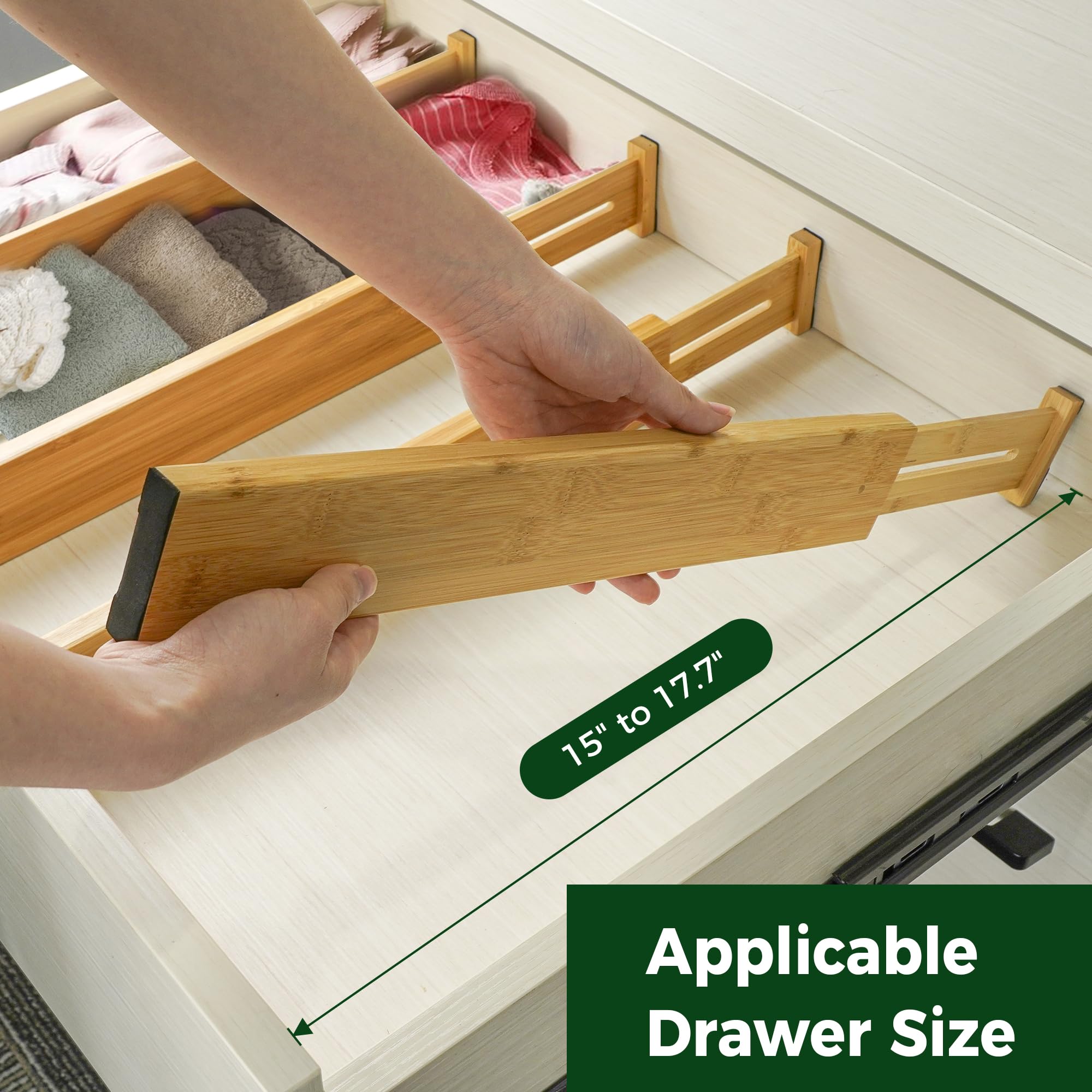Utoplike 4 Pack Bamboo Kitchen Drawer Dividers,Adjustable Drawer Organizers,Spring Loaded,Works in Kitchen,Dresser,Bathroom,Bedroom,Drawer,Desk