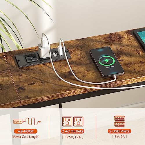 SUPERJARE Console Table with Outlet & USB Ports, 63 Inches Sofa Table with Charging Station, Narrow Entryway Table, Hallway Table, Behind Couch Table, for Living Room - Rustic Brown