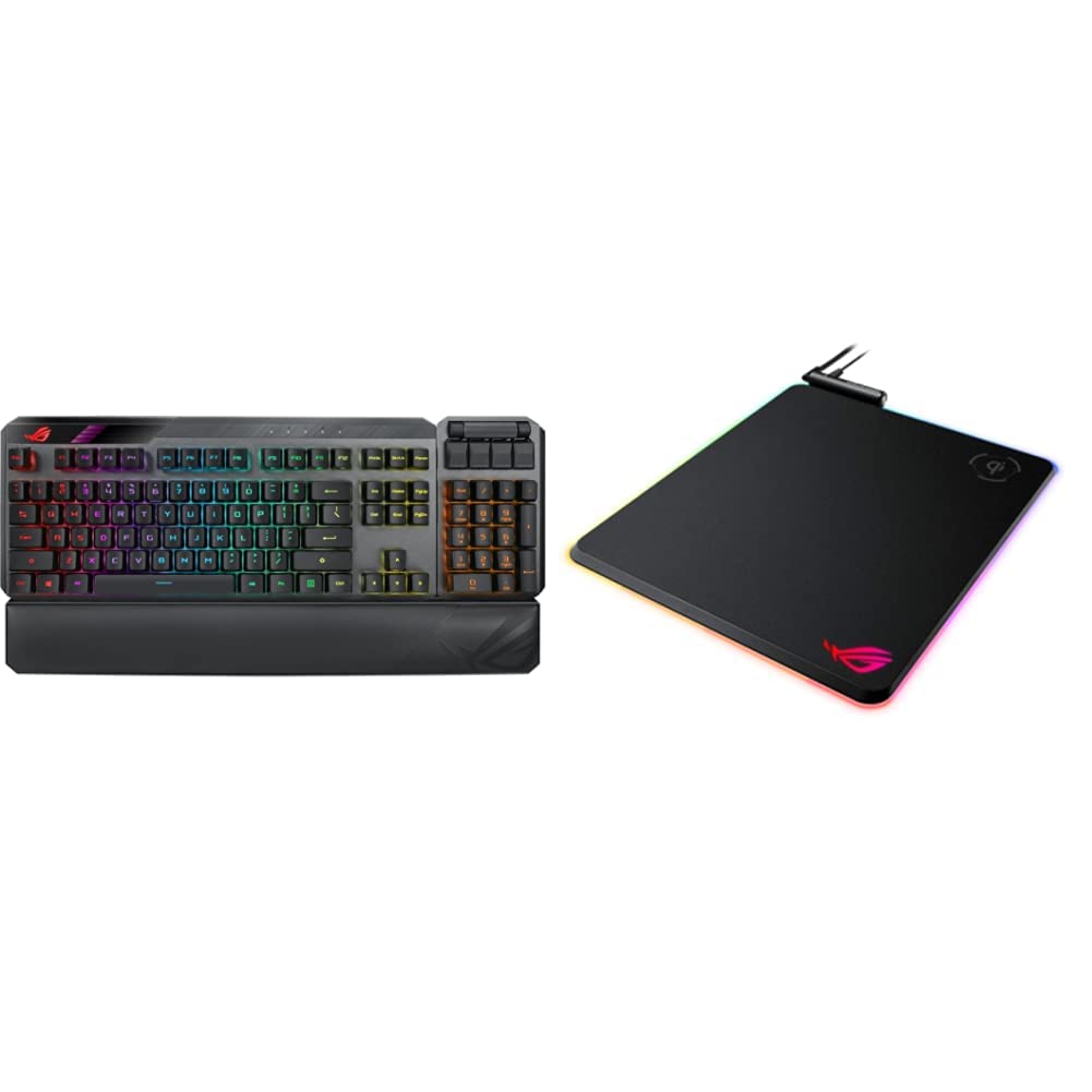 ASUS ROG Claymore II Wireless Modular Gaming Keyboard + ROG Balteus Qi Vertical Gaming Mouse Pad Bundle