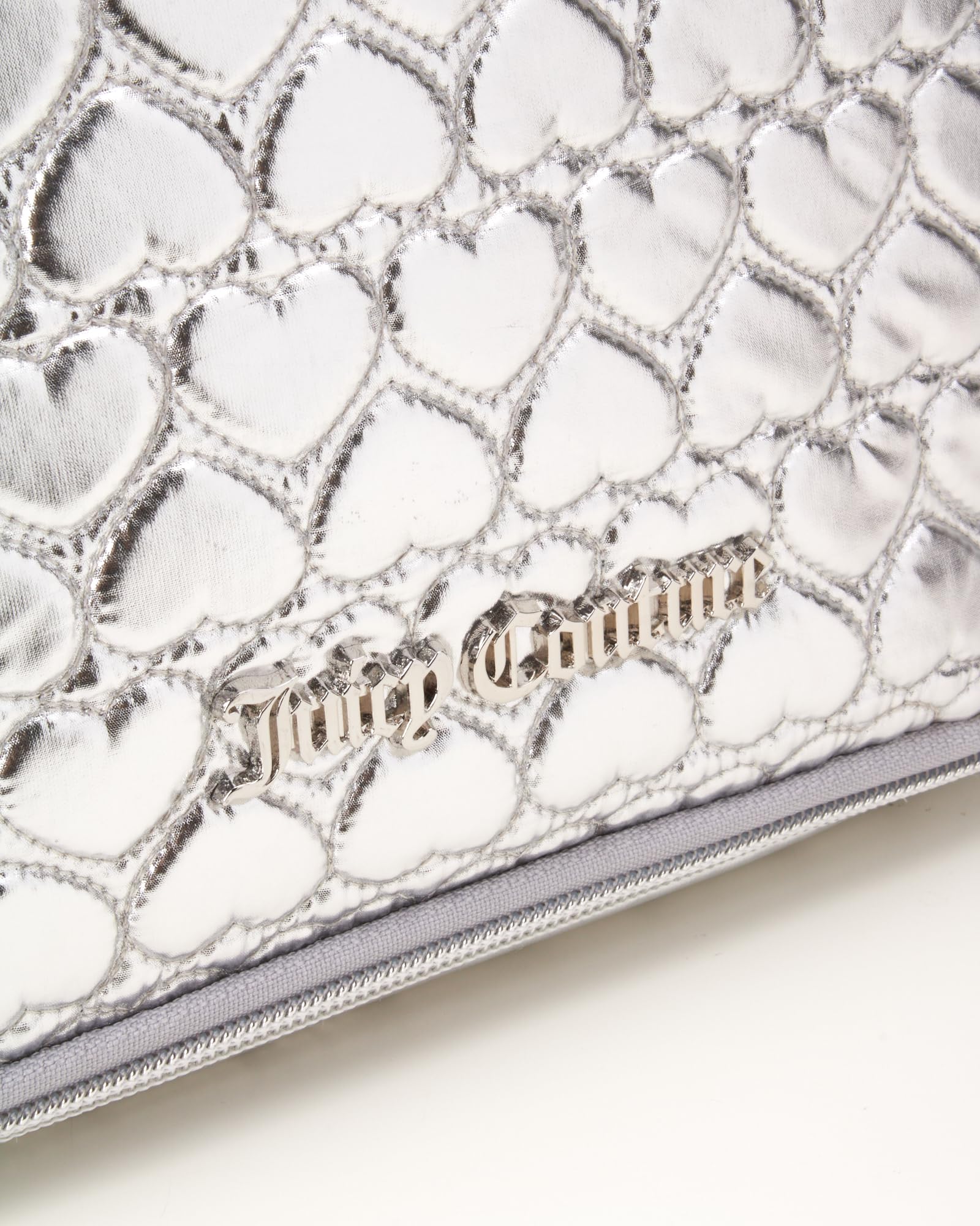 Juicy Couture Women's Cosmetics Bag - Hanging Travel Makeup and Toiletries Kit - Makeup Accessories Organizer Case with Hook, Size One Size, Silver
