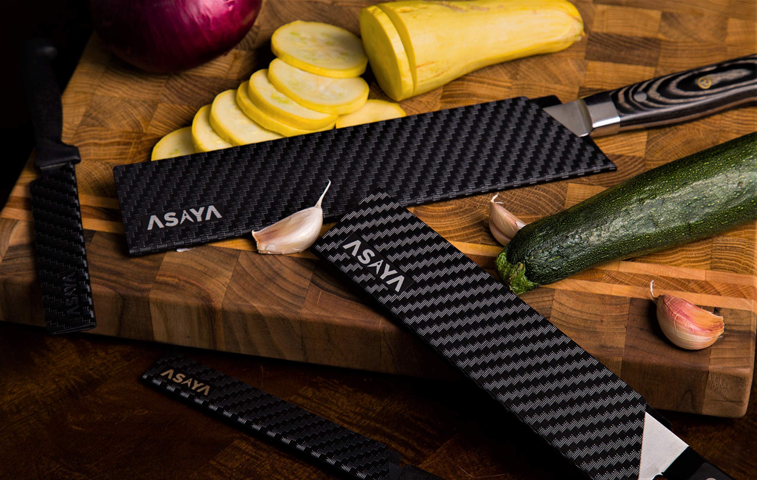 Asaya Professional Knife Edge Guards - 6 Piece Universal Blade Covers - Extra Strength, ABS Plastic and BPA-Free Felt Lining, non-Toxic and Food Safe - Knives Not Included