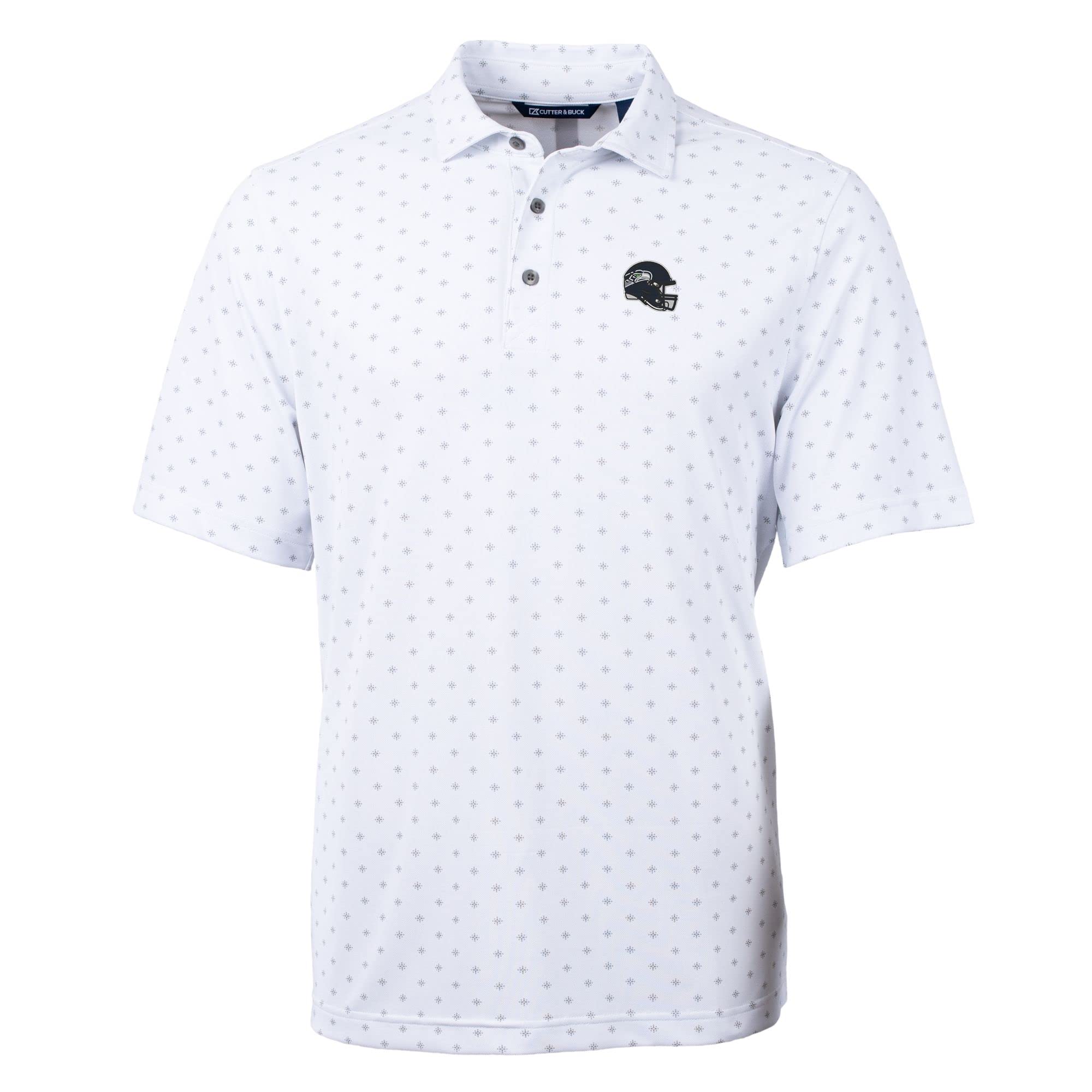 Cutter & Buck Men's White Seattle Seahawks Helmet Virtue Eco Pique Tile Print Recycled Polo