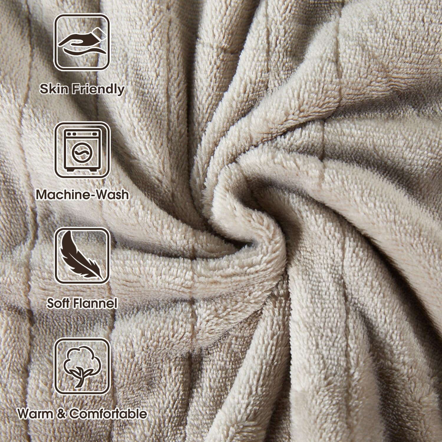 Tefici Electric Heated Blanket Throw, Super Cozy Soft Flannel 50" x 60" Heated Throw with 3 Fast Heating Levels & 4 Hours Auto Off, Machine Washable, ETL&FCC Certification, Home Office Use, Camel