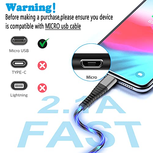 Oliomp Micro USB Cable 3FT, Fast Charging Android Charger LED Light Up Phone Charger Cord for Huawei Mate SE, Samsung Galaxy S7/S6/J7,LG,HTC,Sony,Moto,Kindle,PS4 and More