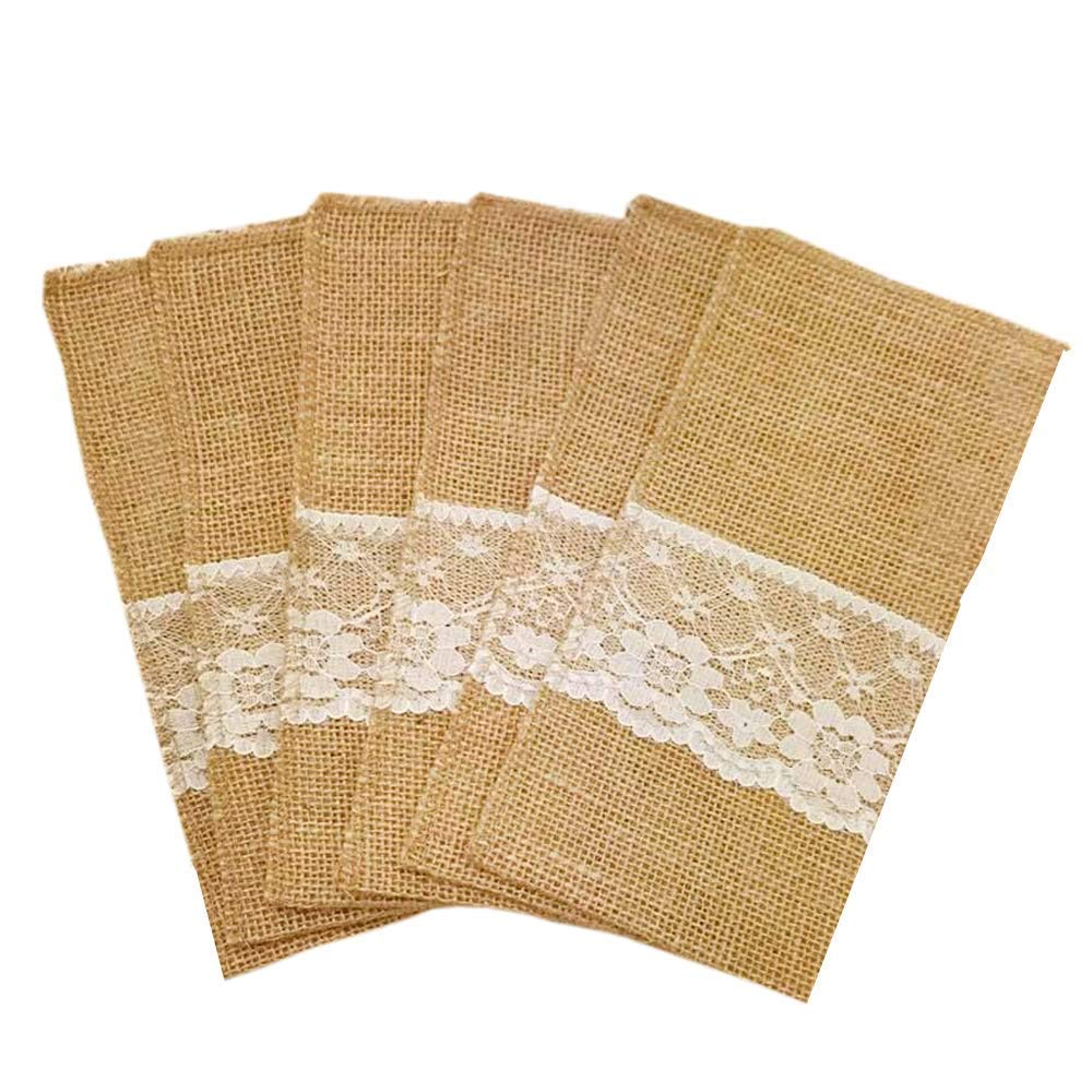 AmaJOY 50pcs 4x8 inch Natural Hessian Burlap Utensil Holders Silverware Napkin Holders Cutlery Pouch Knifes Forks Bag for Country Wedding Decor Bridal Shower Party Table Setting Decorations
