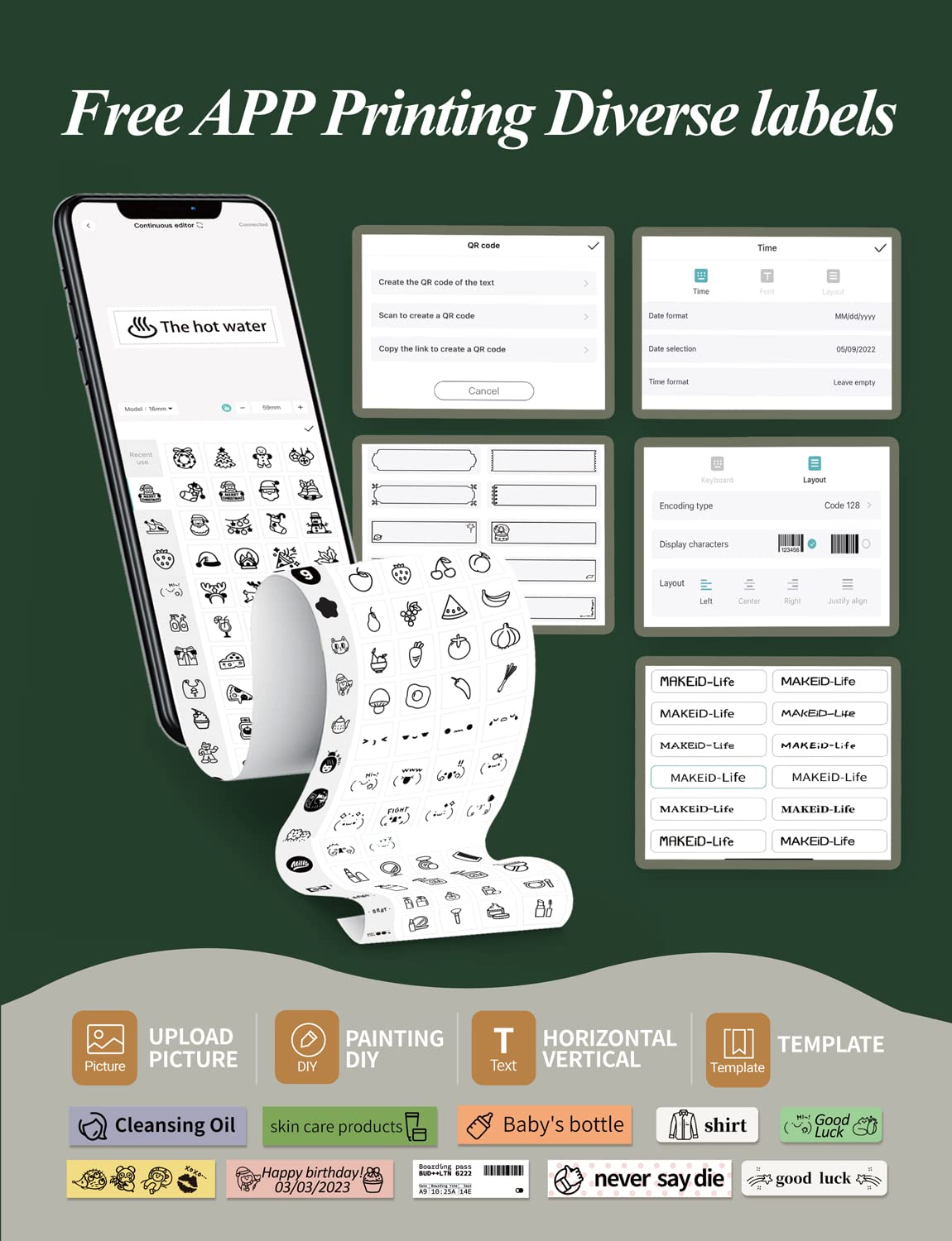 MakeID HD(300dpi) Label Maker Machine with 4 Rolls Tape, Bluetooth Multifunction Label Printer Available for Smartphone, Smart Sticker Maker with Multiple Templates for Office Home Organization