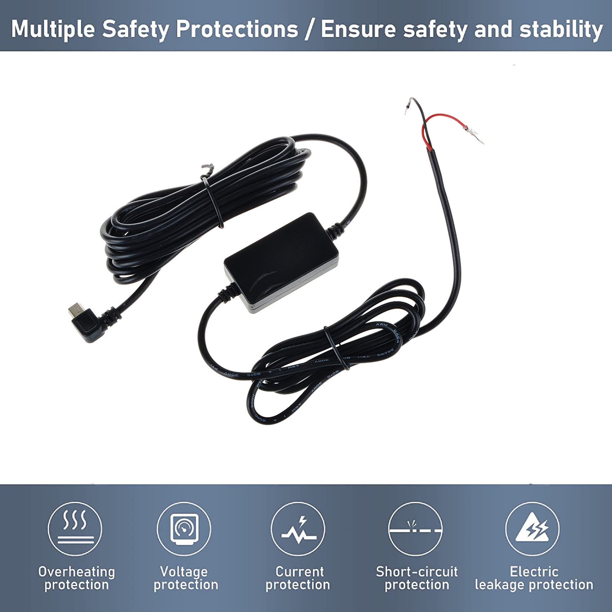 Digipartspower 12v to 5v Hard Wire Adapter Mini USB for Car GPS DVR Dash Camera DODO TT Power
