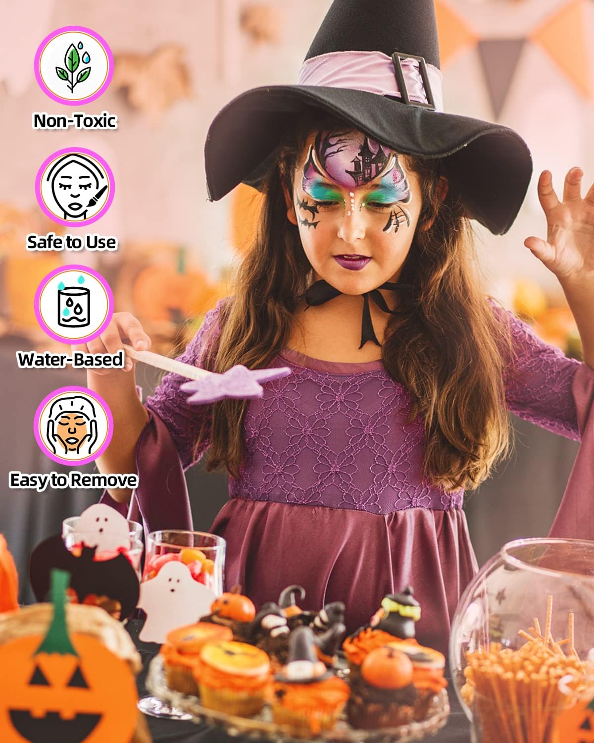 Fantastory Face Paint Kit 158pcs - 20 Colors with Glitters, Stencils, Hair Chalks, Tattoo Stickers, Brushes, Sponges & Guide - Professional Water-Based Body & Face Paint for Halloween, Suitable