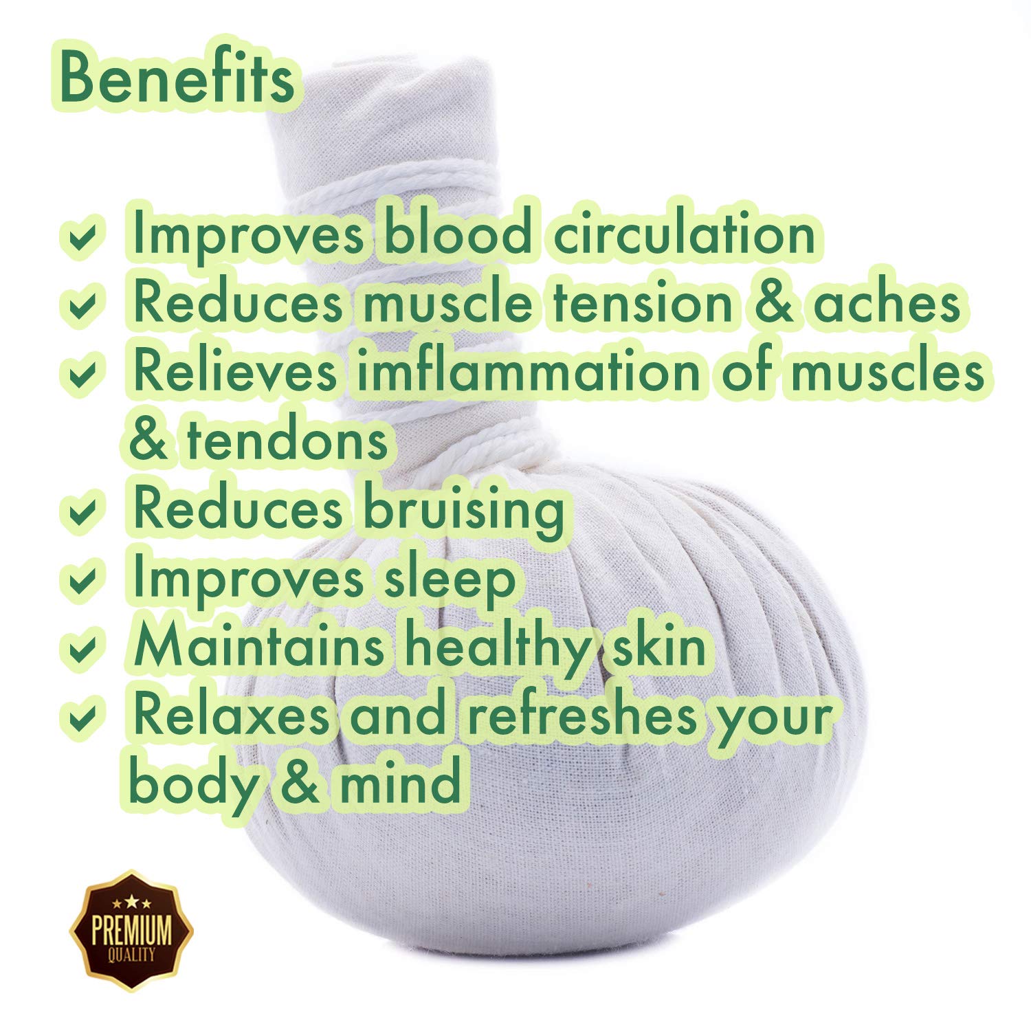 Pack of 12 Large Thai Spa Herbal Massage Compress Ball Warm Hot Therapy LUK Pra KOB 200 g.